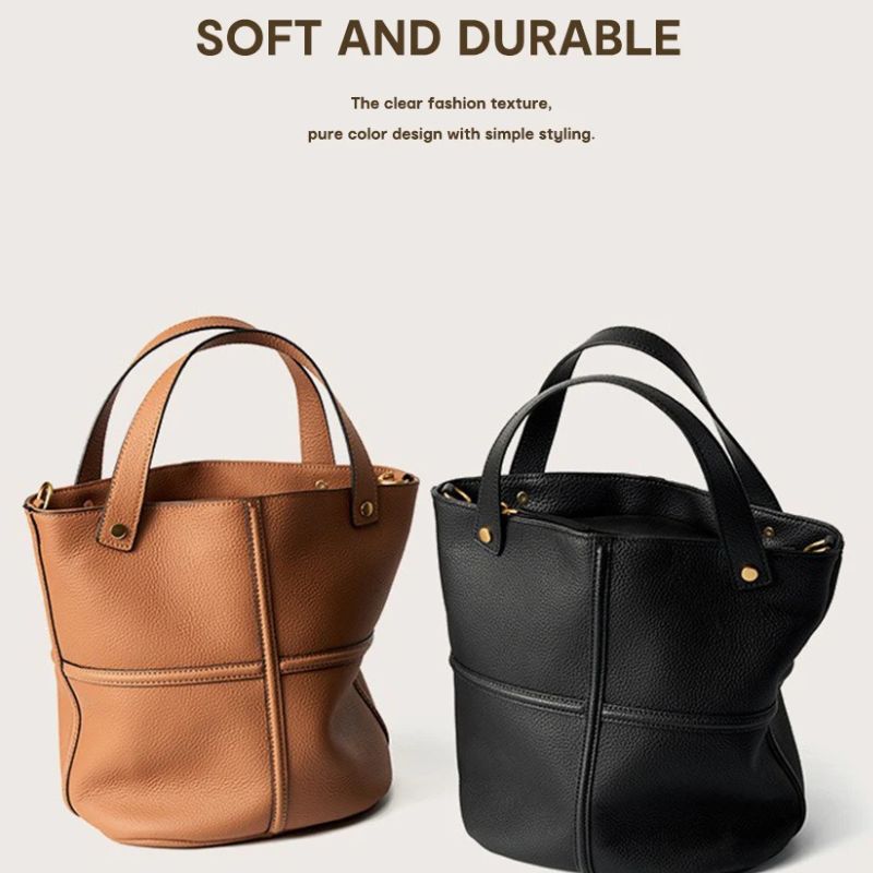 Genuine Leather Large Capacity Bucket Shoulder Bag – Scraften