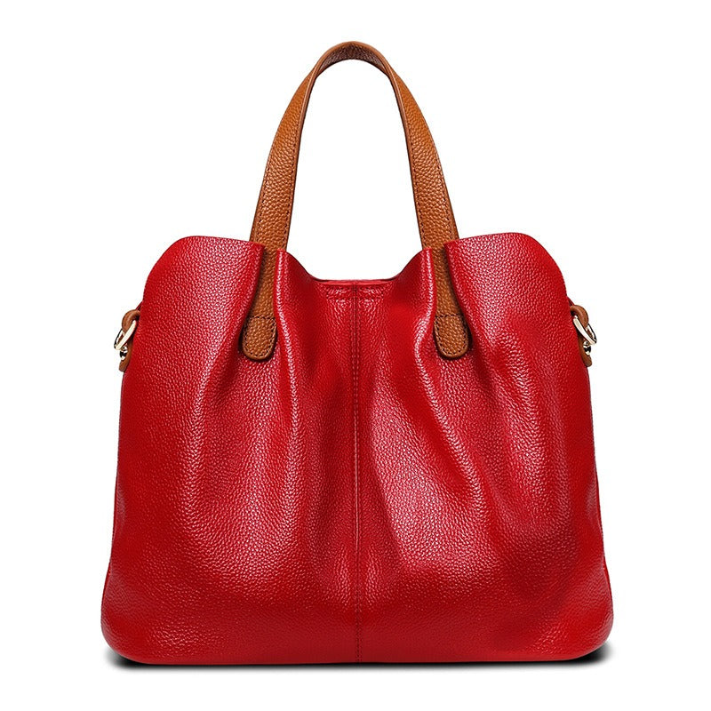 Genuine Leather Handbags Head Layer Cowhide Litchi Grain Women Handbag ...