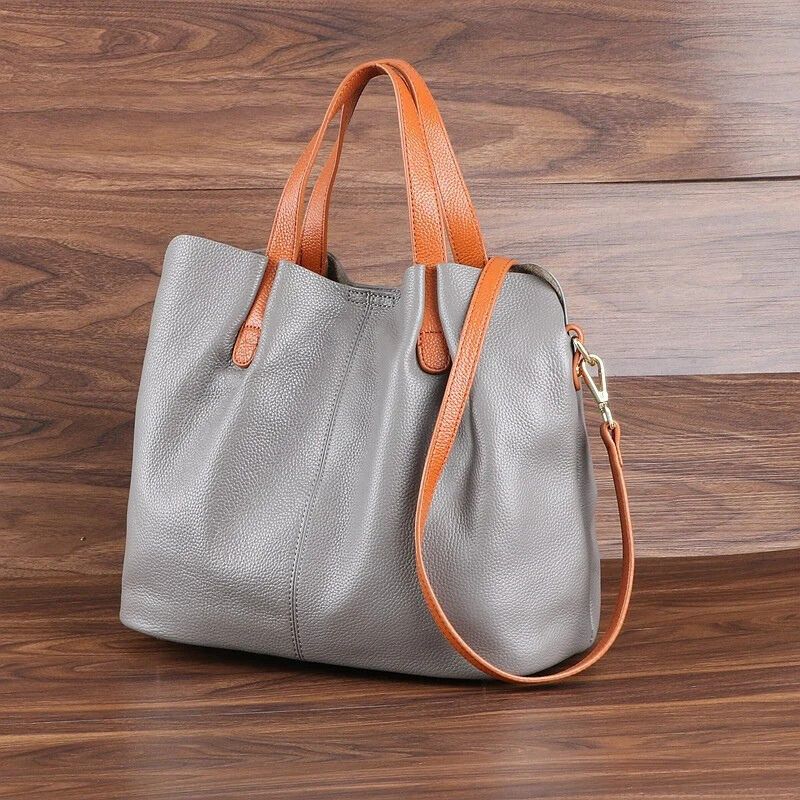Genuine Leather Handbags Head Layer Cowhide Litchi Grain Women Handbag ...