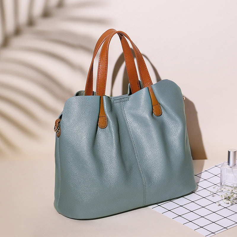 Genuine Leather Handbags Cowhide Litchi Grain Handbag