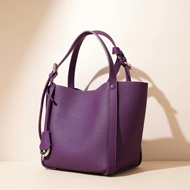 Genuine Leather Large Capacity Women's Bucket Handbag – Scraften