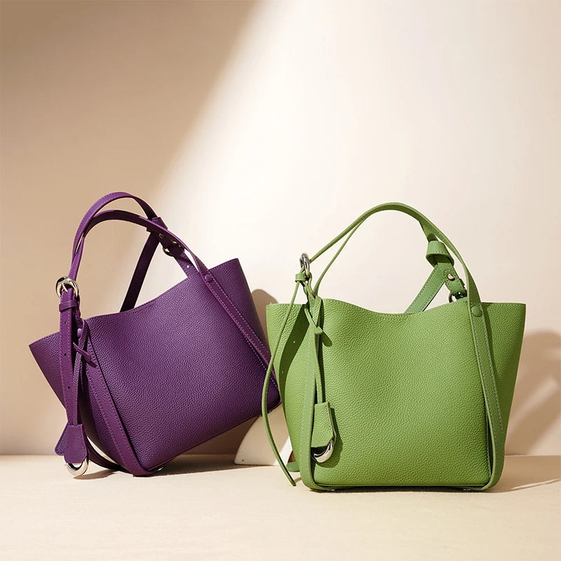 Genuine Leather Large Capacity Women's Bucket Handbag – Scraften