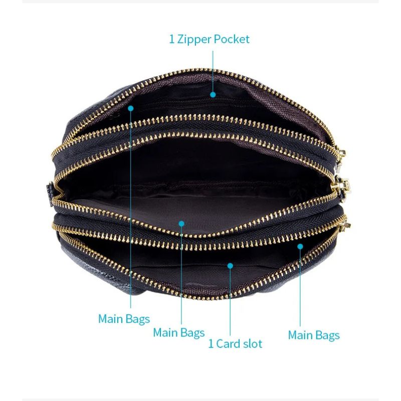 Genuine Leather Triple Zipper Crossbody Messenger Bag – Scraften