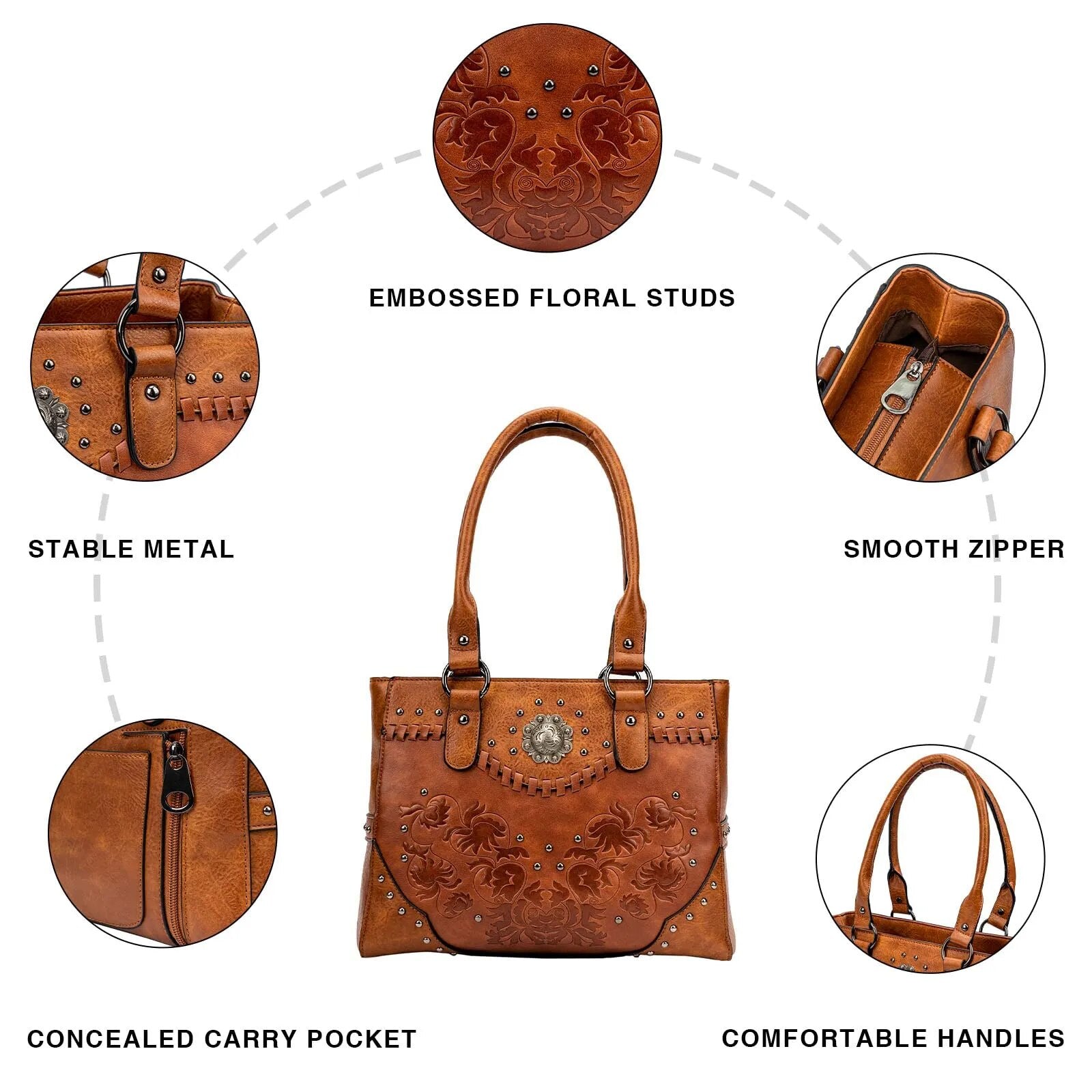 Vintage Embossed Concho Studs Shoulder Bag – Scraften