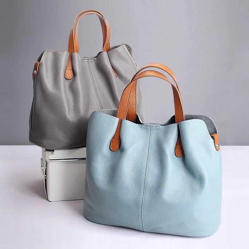 Genuine Leather Handbags Head Layer Cowhide Litchi Grain Women Handbag ...