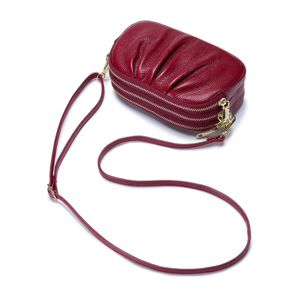 Genuine Leather Triple Zipper Crossbody Messenger Bag – Scraften