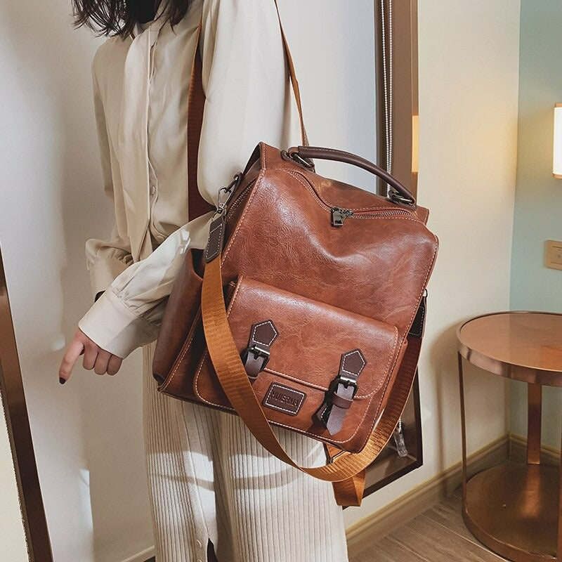 Vintage PU Leather Retro Backpack – Scraften