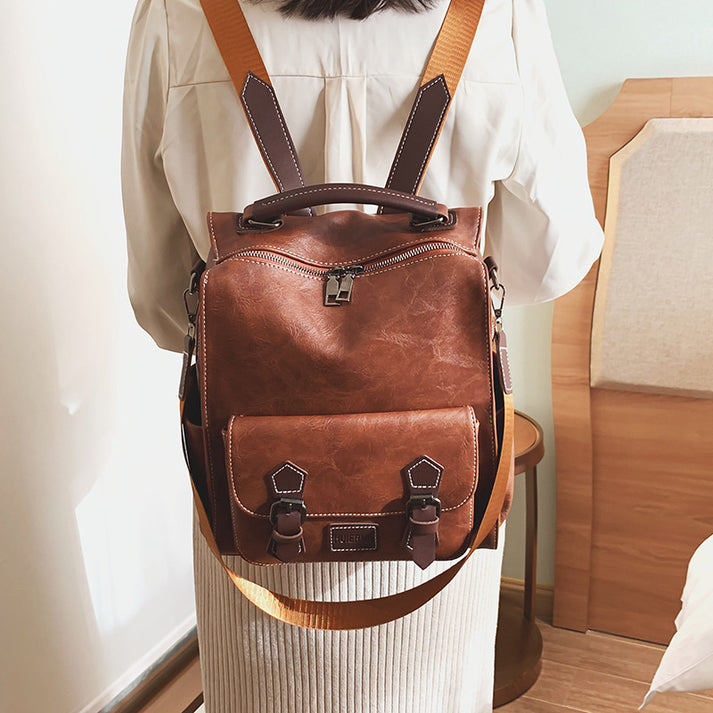 Vintage PU Leather Retro Backpack – Scraften