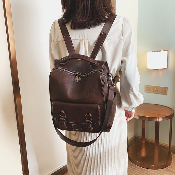 Vintage PU Leather Retro Backpack – Scraften